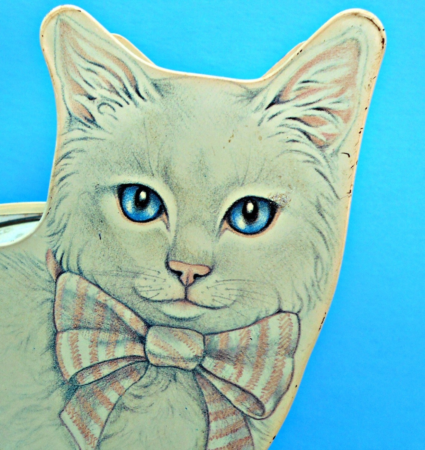 Vintage Kitty Cat Tin, Double Sided White Cat Tin, Cat Shaped Tin ...