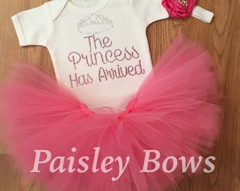 Items similar to The Princess Has Arrived Outfit Cupcake Style Tutu Take Home Outfit New Baby ...