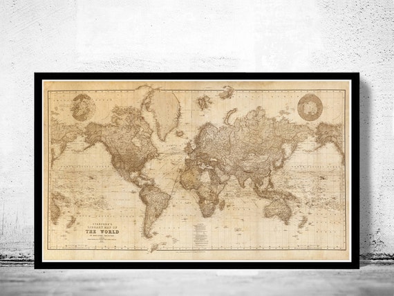 Beautiful World Map Vintage Atlas 1898 Mercator projection
