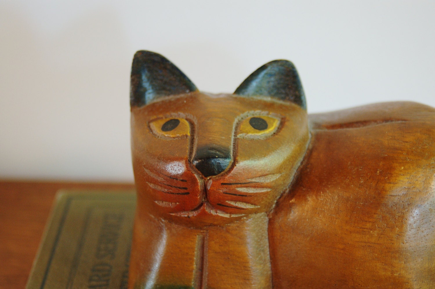 Carved Wood Cat Sculpture Hand Painted Folk by CobblestonesVintage