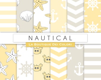 Blue and Gray Nautical digital paper. Sea paper pack