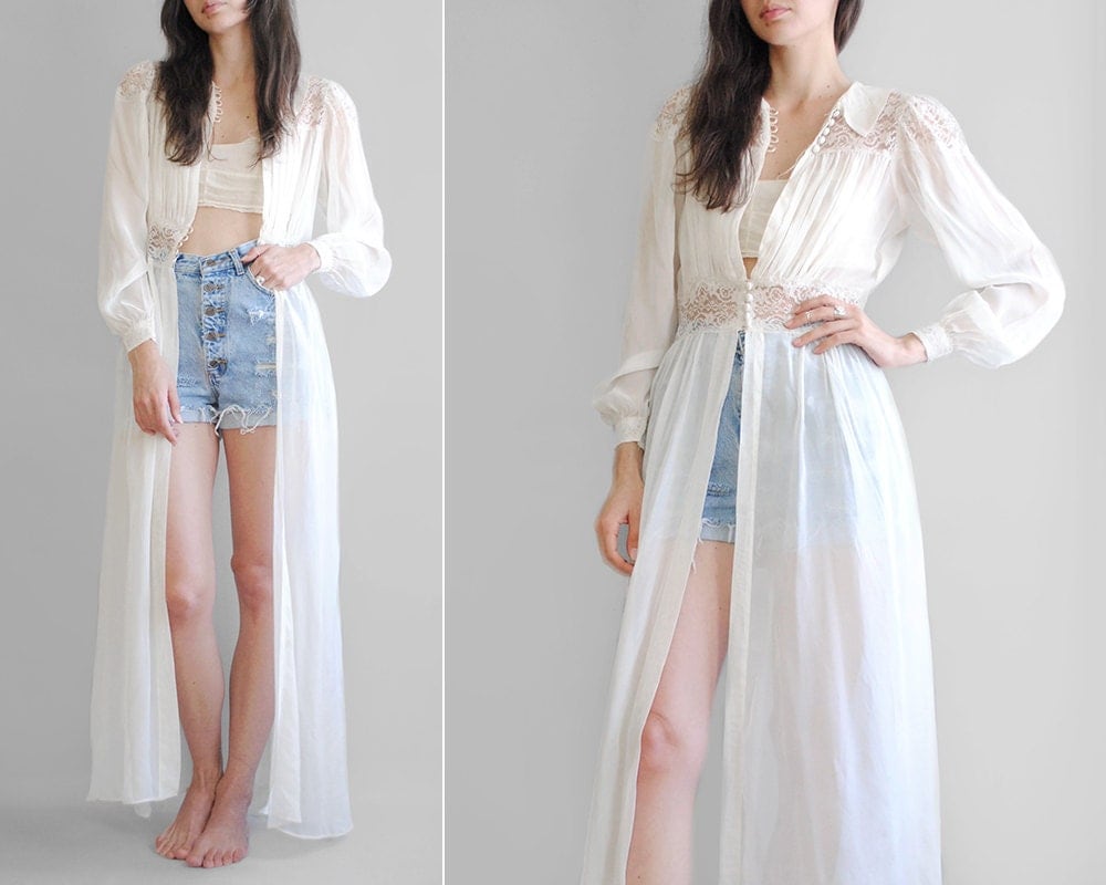 SALE Sheer Ivory Duster // 40's Silk Chiffon by WhiteLightShop