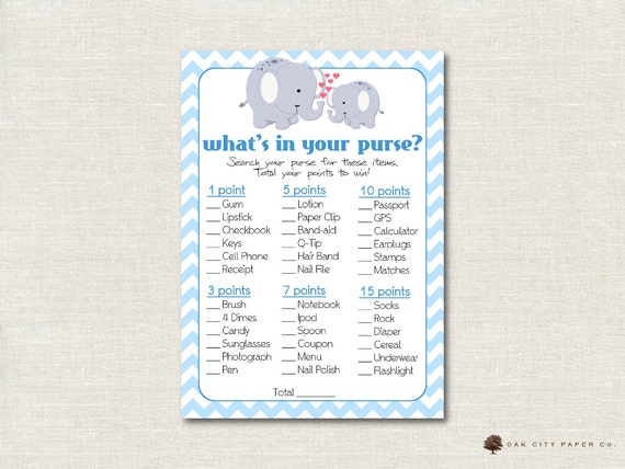 Elephant Whats in Your Purse Shower Game Whats In Your Purse