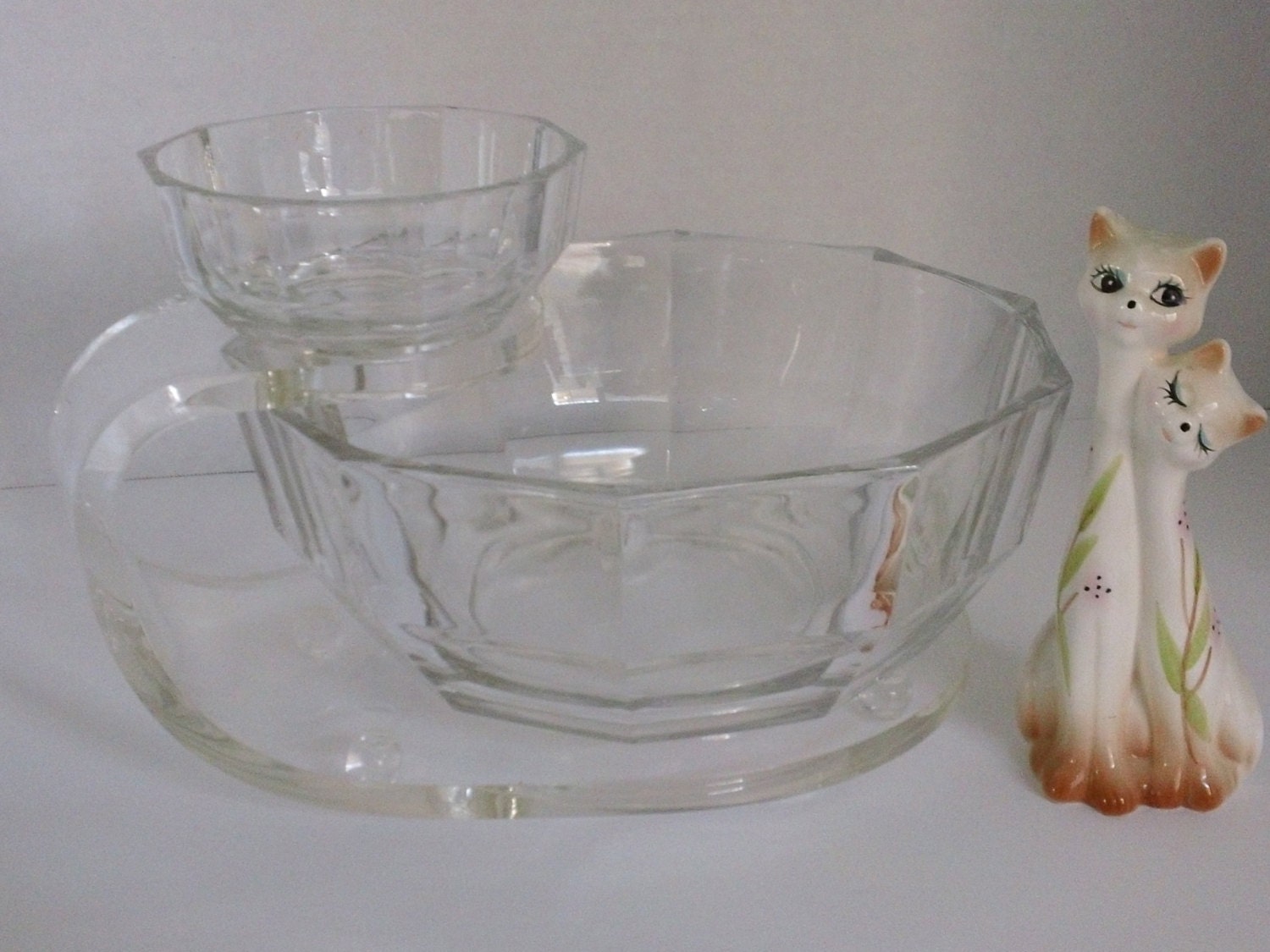 Vintage Mid Century Lucite Crystal Glass Serving Platter, Chip and Dip ...