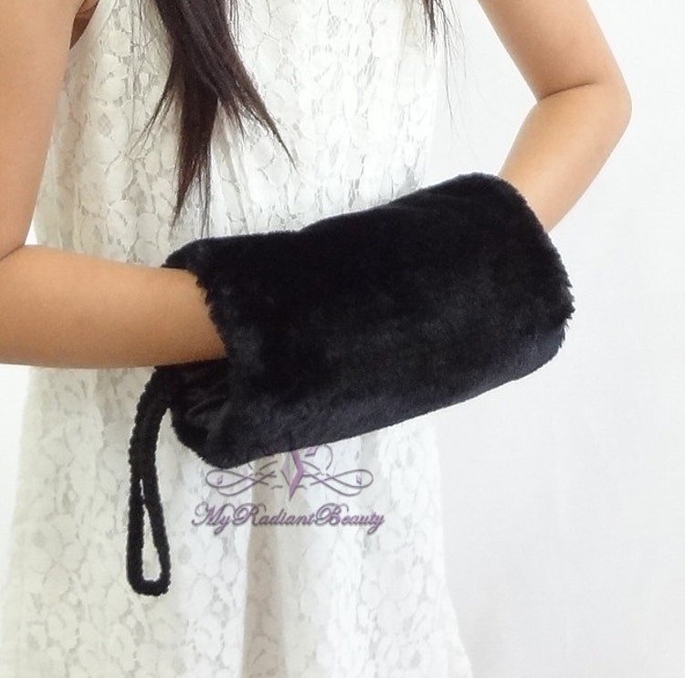 Mink Flower Girl Hand Muff Black Faux Fur Hand by MyRadiantBeauty