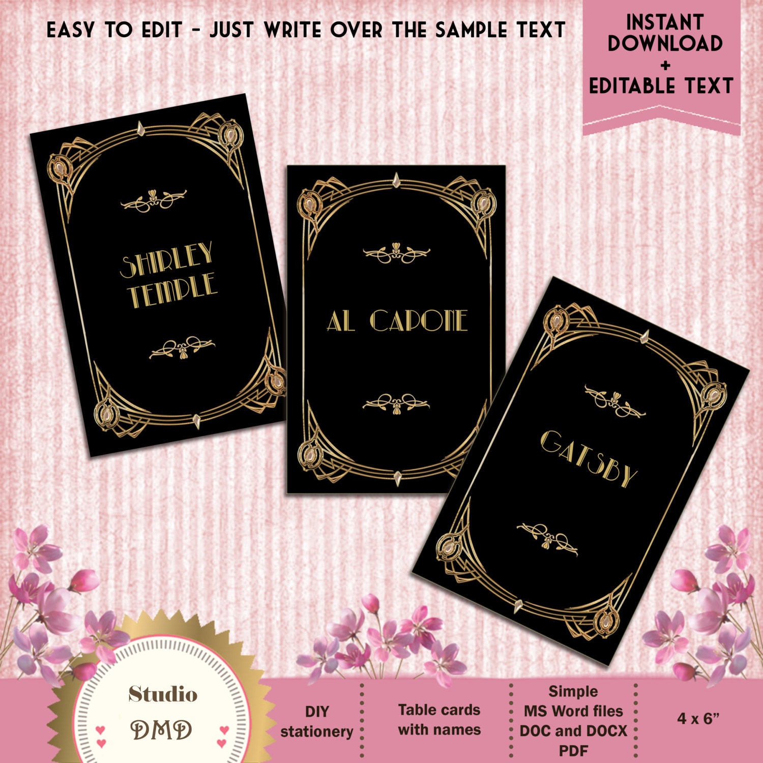 Printable Table Cards Template With the Names Art Deco