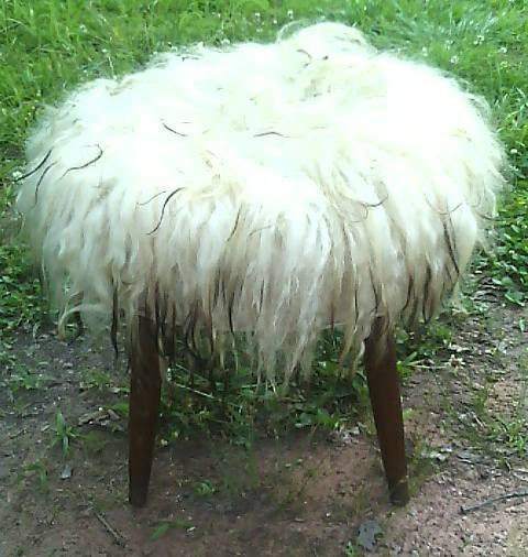 Vintage Genuine Mongolian Lamb Stool Natural Mongolian Lamb Fur Ottoman ...