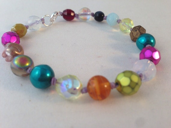 Multicolored Czech Glass Beaded Bracelet By Junebugbeadery On Etsy
