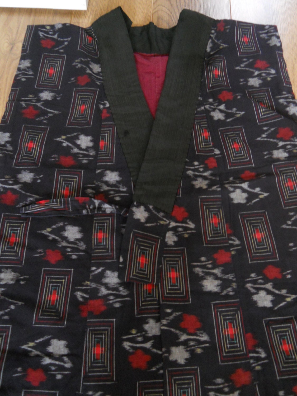 Vintage Japanese Indigo Cotton Folklore Kasuri Fabric Boro Farmer Vest ...
