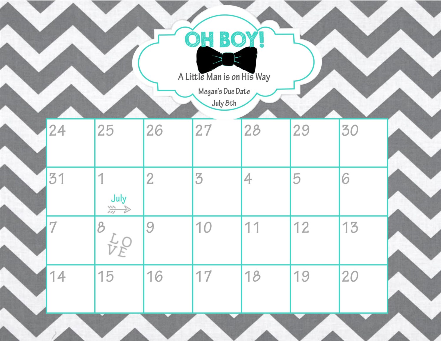 BOW TIE Baby Shower Due Date Calendar Baby Shower Game BOW TIE Baby Shower Due Date Calendar Baby Shower Game