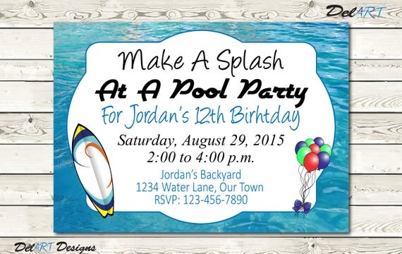 Pool Party Invitation or Save the date card by DelARTDesigns