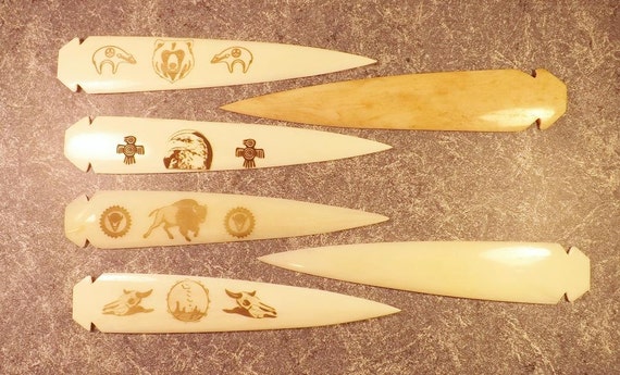 Bone Spear Point 7 inch Spear Etched Buffalo by PTurnbullandBishop