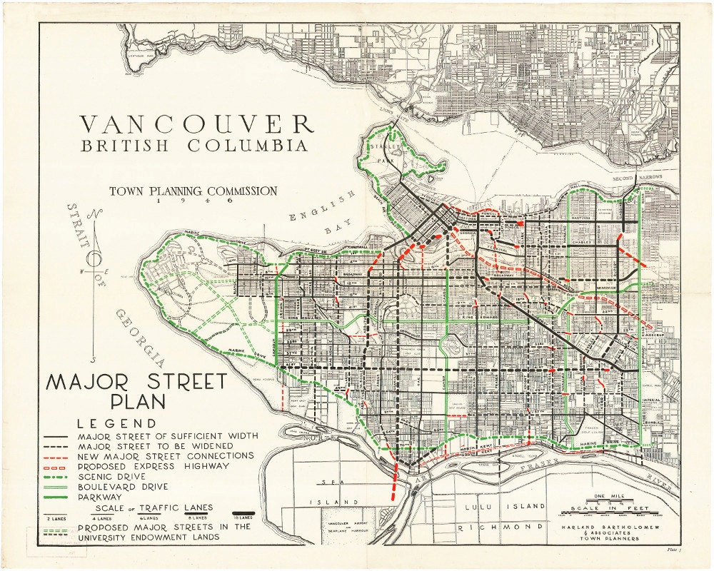 Vancouver Map Vintage 1946 City Street Plan by FabVintagePosters