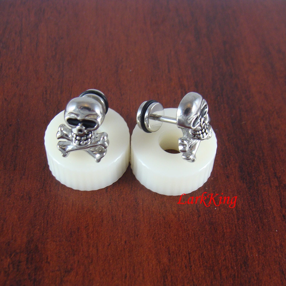 Pirate earrings stainless steel pirate skull stud by LarkKing