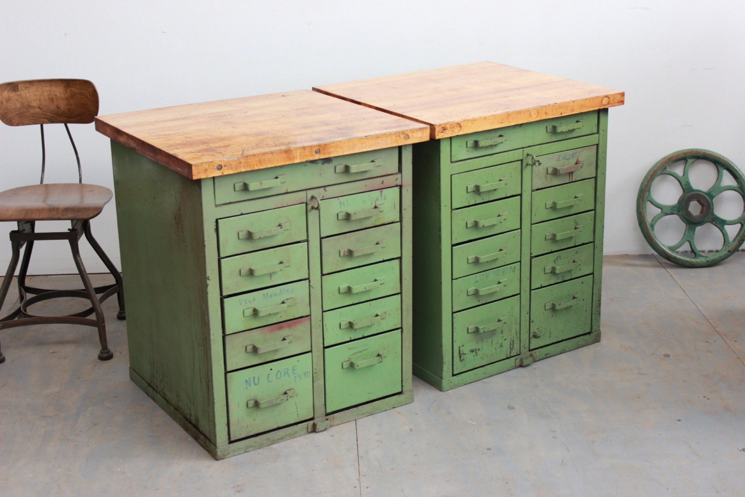 ONE (x1) Vintage Industrial Lyon Workbench/ Kitchen Island/ Cabinet ...