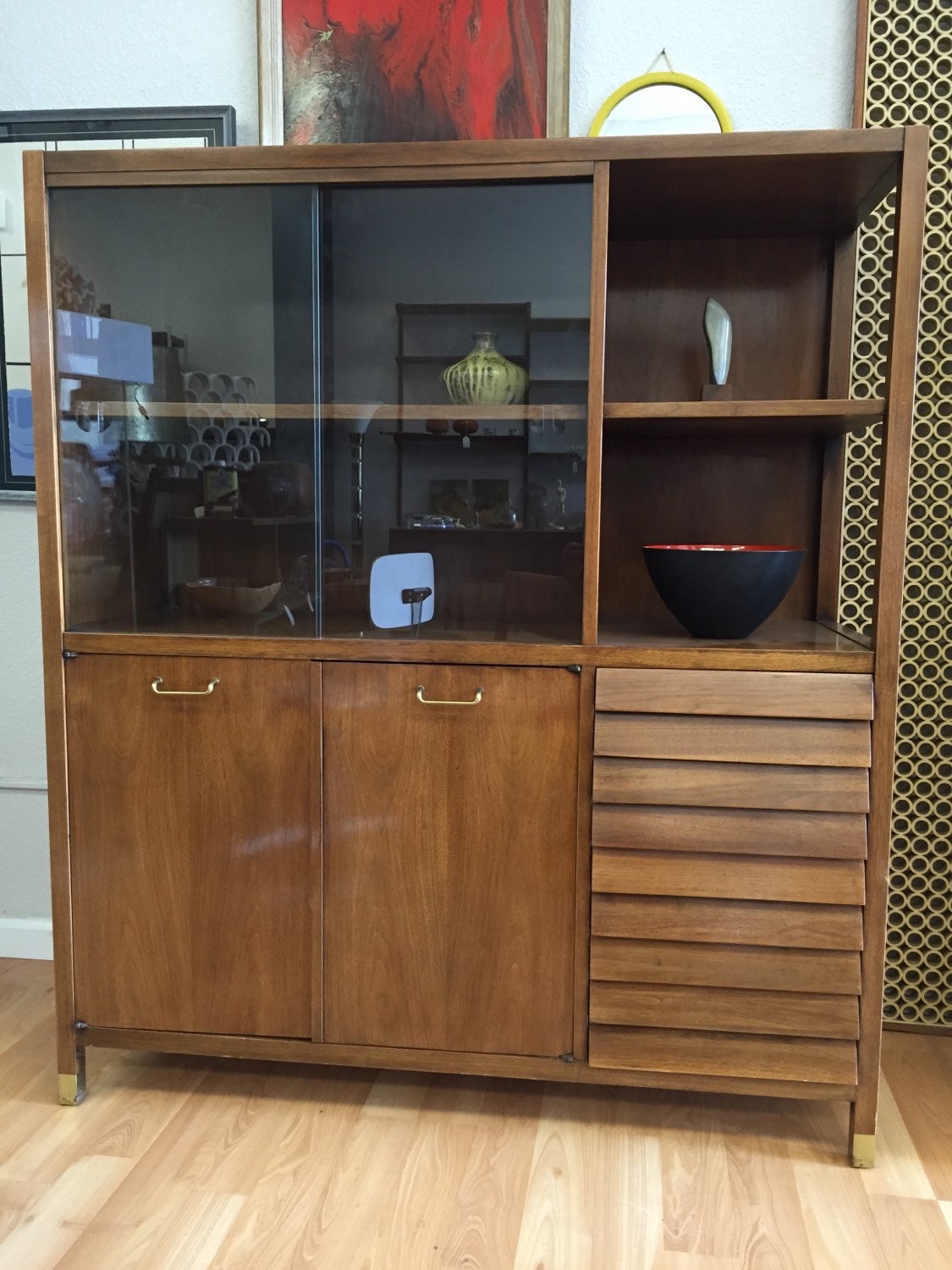 1960’s walnut buffet with glass dooes – Haute Juice