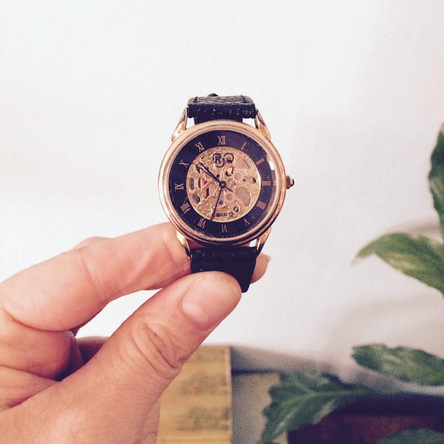 STEAMPUNK Black Leather VINTAGE Watch – Gold 90s RJW – Haute Juice