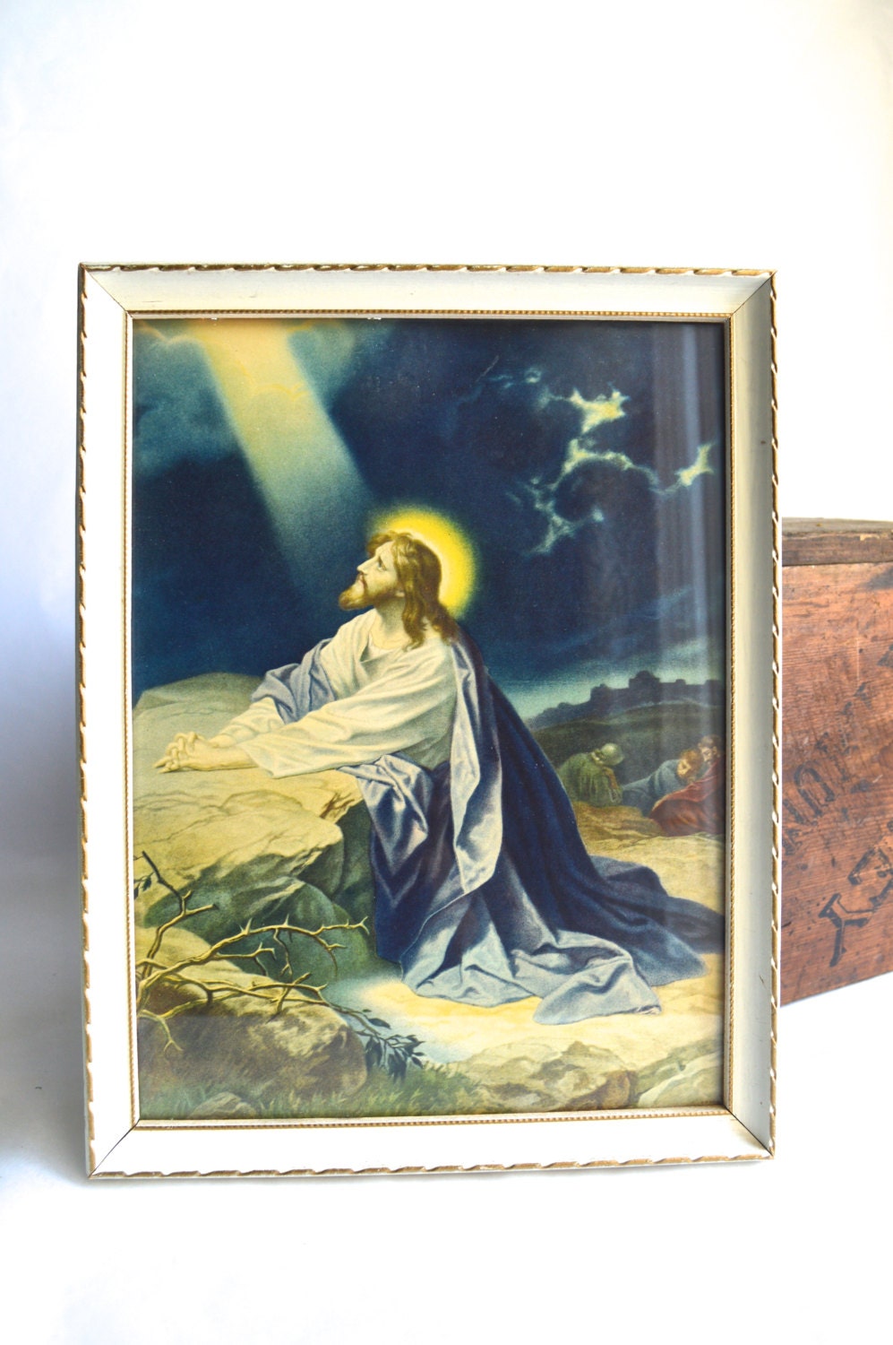 Vintage Religious Jesus Christ Print Garden Gethsamane Shades