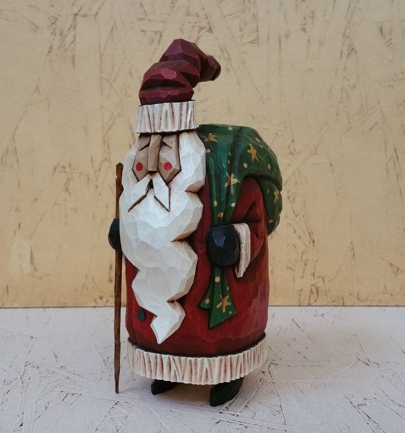 Jolly Sack Santa Primitive Folk Art Wood Carving
