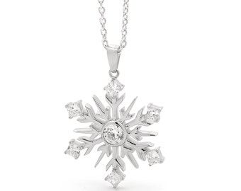 Large Sterling Silver Snowflake Pendant Necklace