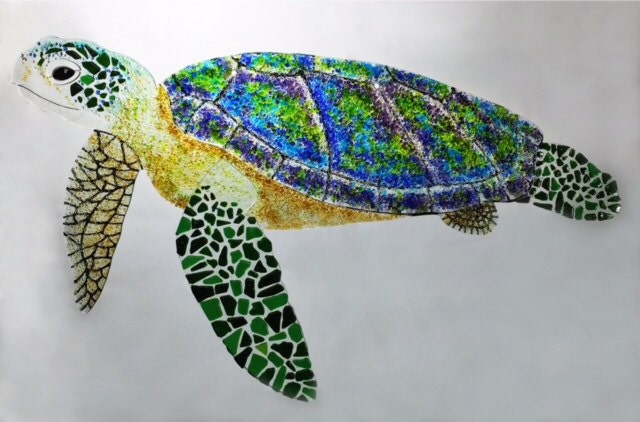 Sea Turtle Fused Glass Art Hanging Glass Sea Turtle By Tightlineglass Etsy