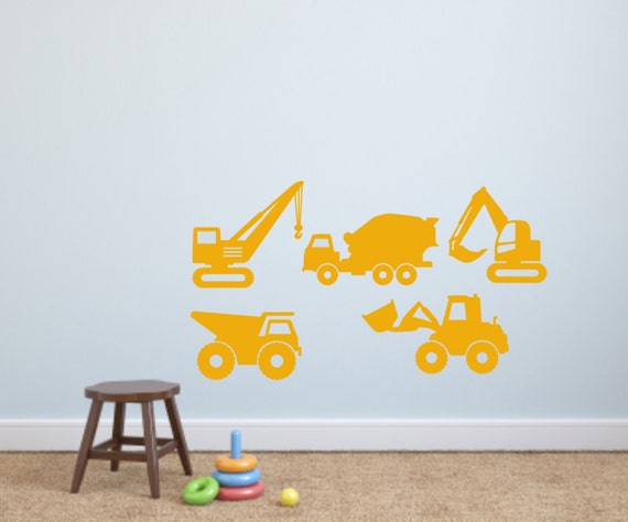Construction Vehicles Vinyl Wall Decals - Construction Trucks Decal ...