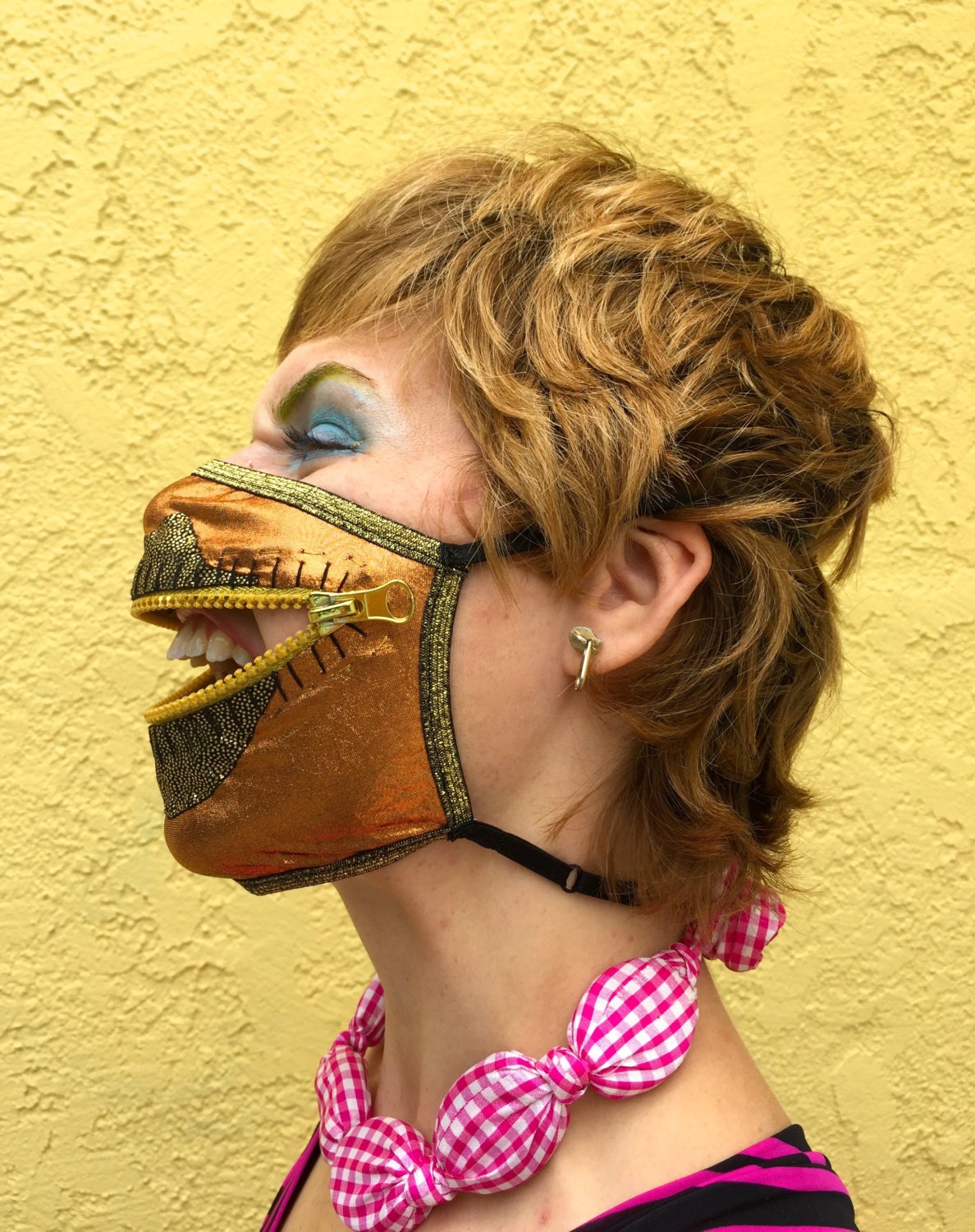 Mega Metallic zipper gag mask for Burning Man raves kinky