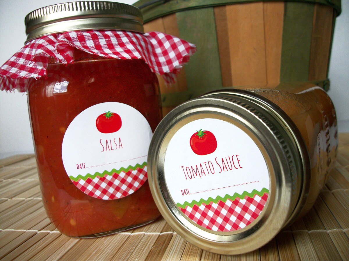 Gingham Tomato canning jar labels round red mason jar