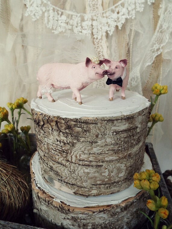 Wedding cake topper pig cake topper country wedding pig farmer hog ...