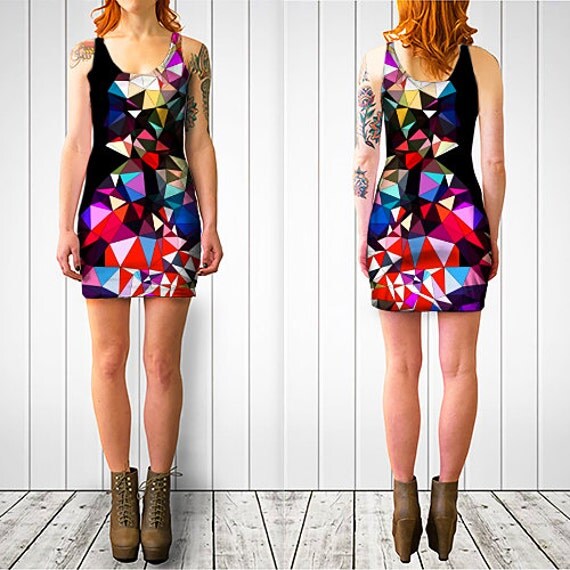 Items similar to Bodycon Dress, Geometric Print Dress, Wearable Art ...