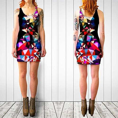 Bodycon Dress Geometric Print Dress Wearable Art Body