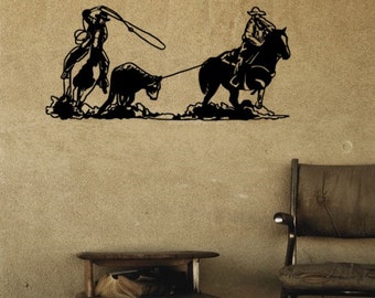 Horse Team Roping-Vinyl wall decal-Horse decal-Rodeo Team