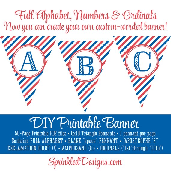 Printable DIY Custom Pennant Banner Red Checkered Gingham