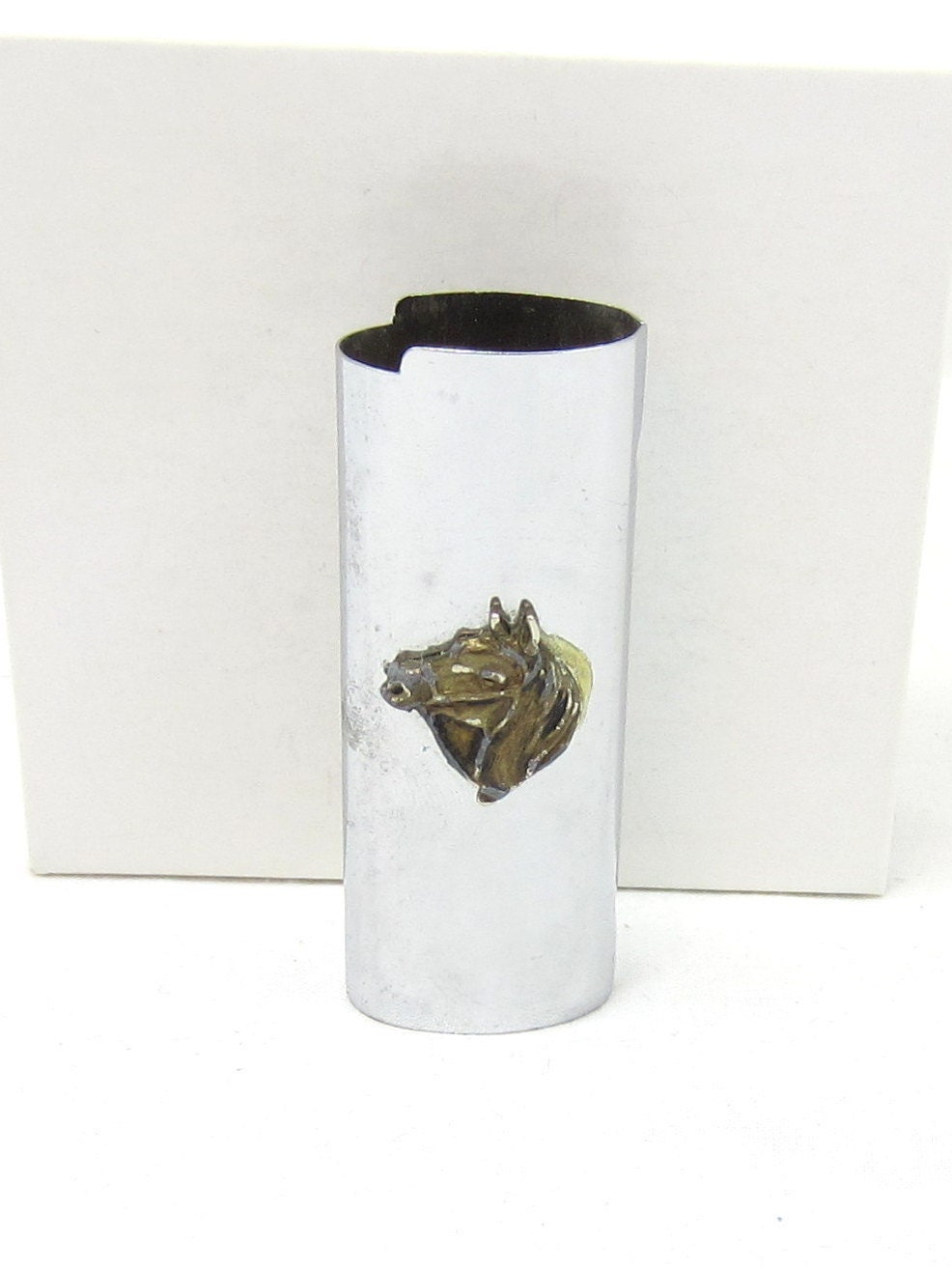 Vintage Silver Tone Brass Horse Head Native American Bic Lighter Case ...