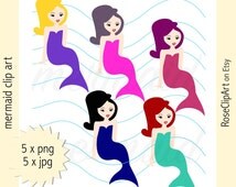 5x mermaid clipart - instant download - digital mermaid clip art png ...
