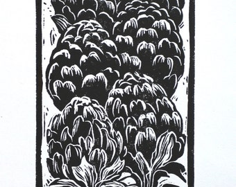 Sardines: food theme lino cut prints available in black and