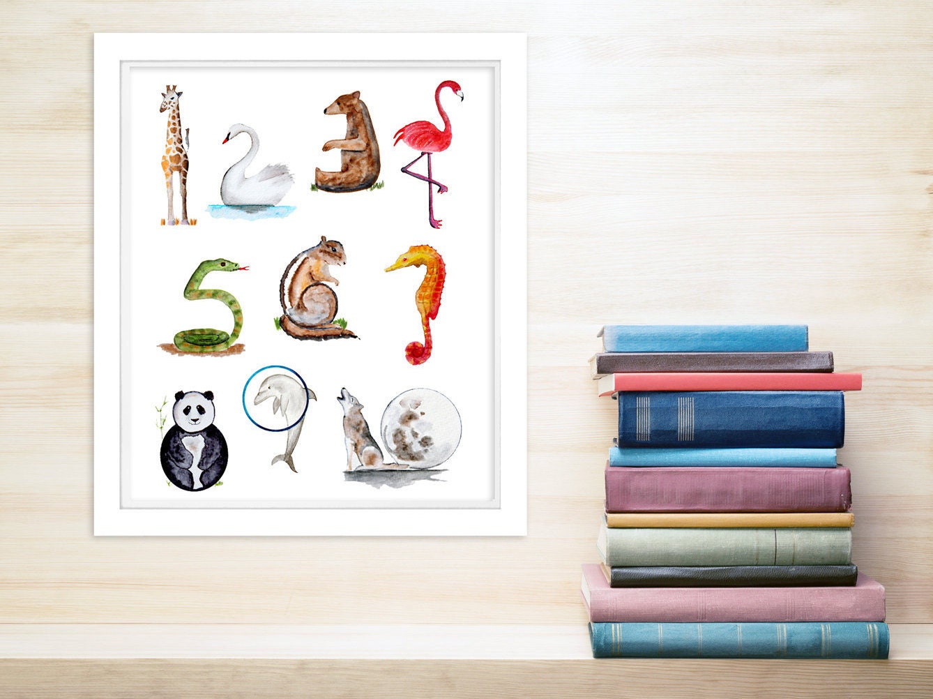 Kids Wall Art Number Nursery Art Animal Numbers Number