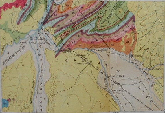 1893 Montana Three Forks Area Geological Map by A.C. Peale.