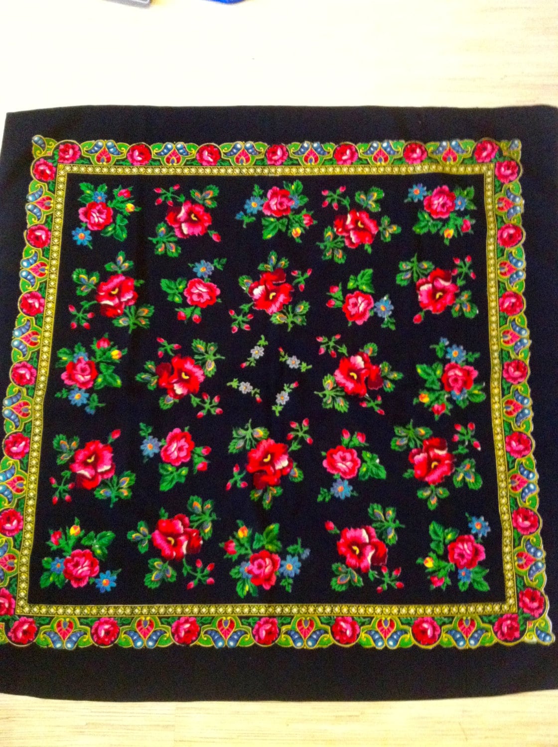 Vintage Russian wool shawl, Ukrainian floral shawl, babushka scarf ...