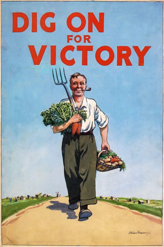 WB27 Vintage WW2 British Dig On For Victory World War 2 Poster
