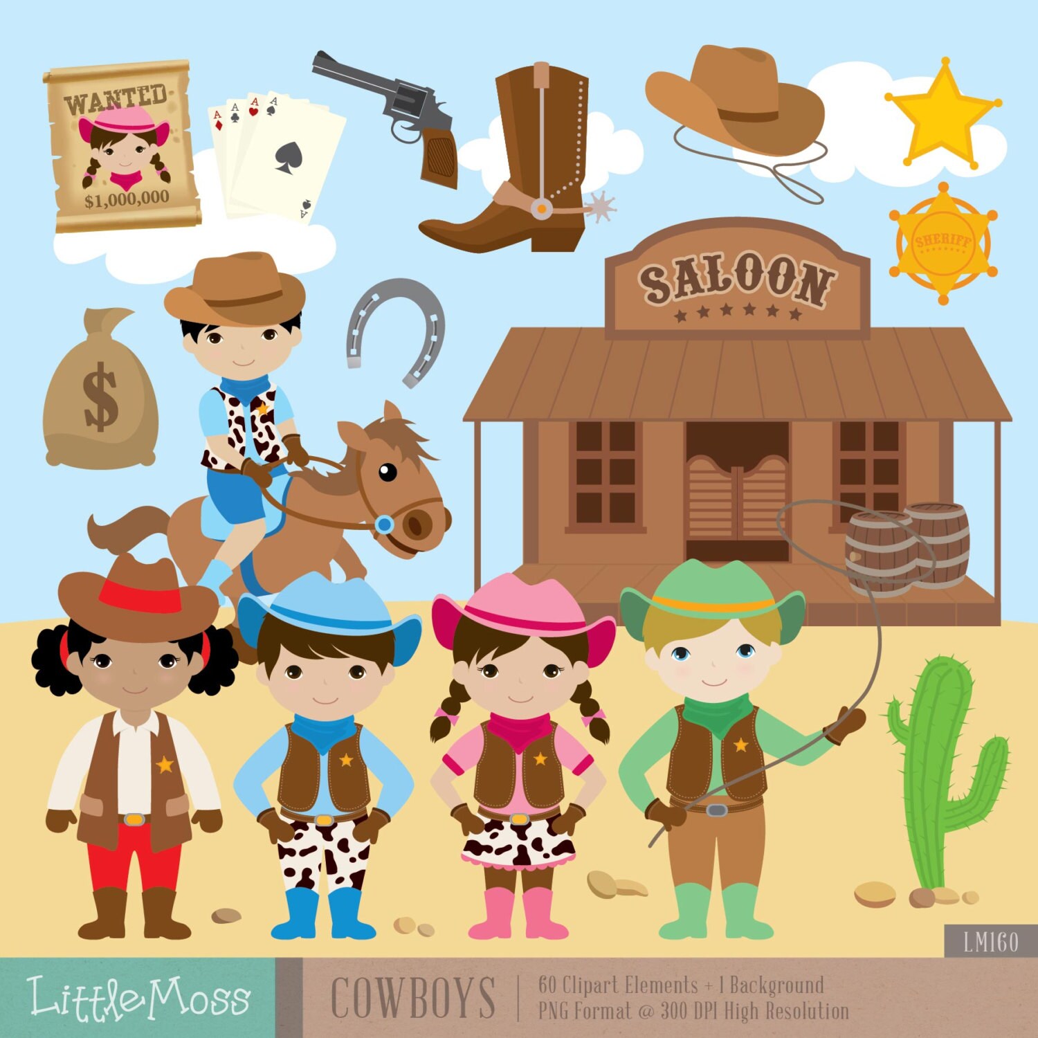 Cowboy Digital Clipart Wild West Clipart Cowgirl Clipart