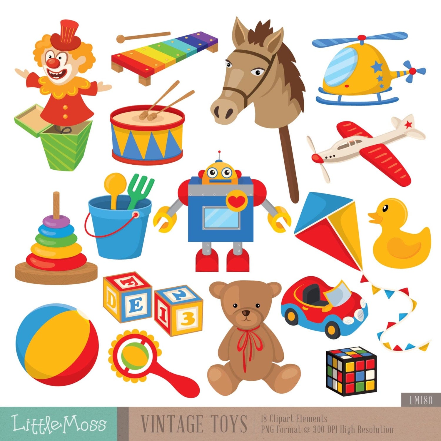 Vintage Toys Digital Clipart
