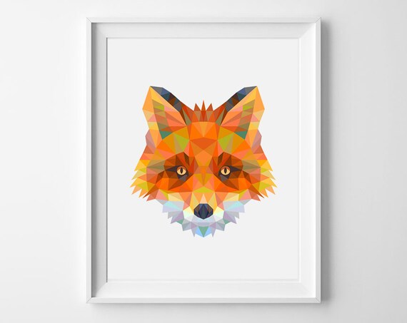 Triangle Fox Art Triangle Fox Poster Triangle by Blueberriesbazaar