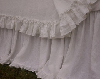 Chevron Dust Ruffle in Natural Linen made by CustomLinensHandmade