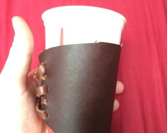 Items similar to Handmade leather cup cozy, sleeve, java jacket - super ...