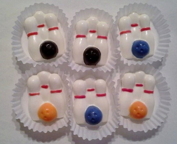 Chocolate Bowling Pins and Ball Cupcake Toppers