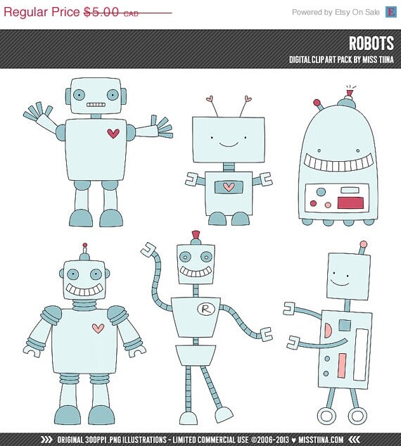 Robots Digital Clipart Clip Art Illustrations by MissTiina