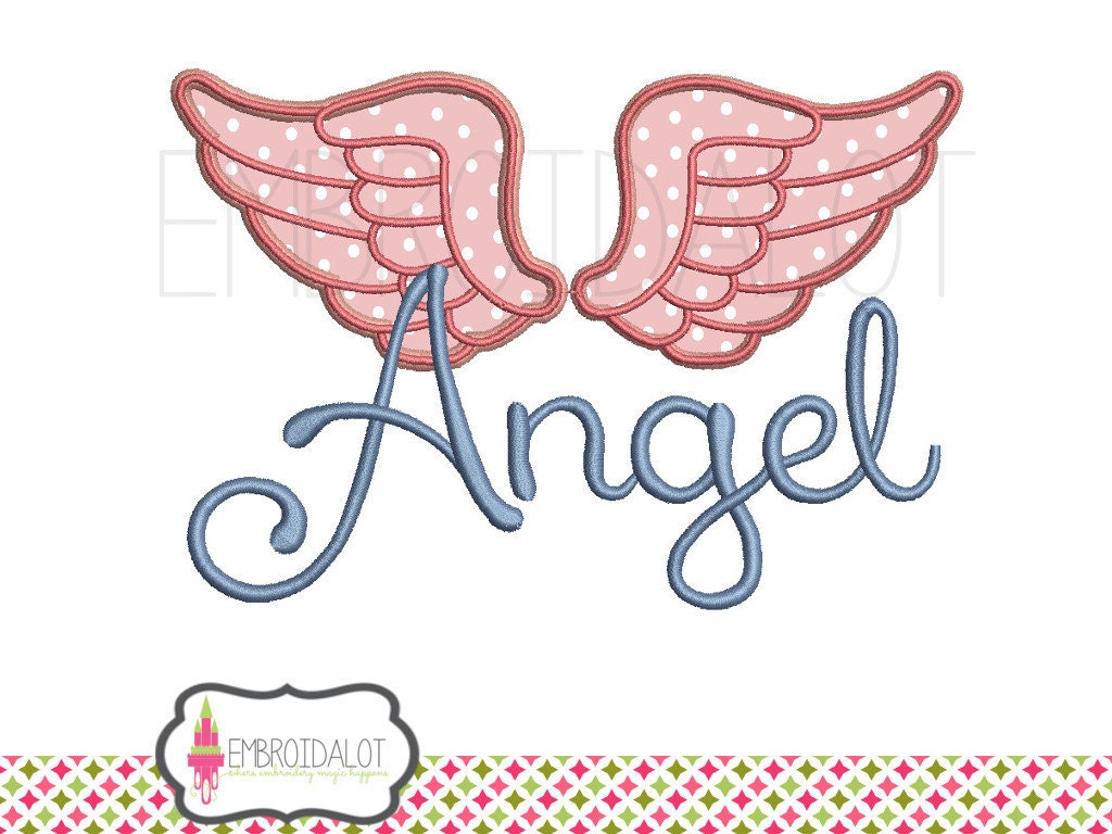Angel applique embroidery design. Pretty angel wing applique