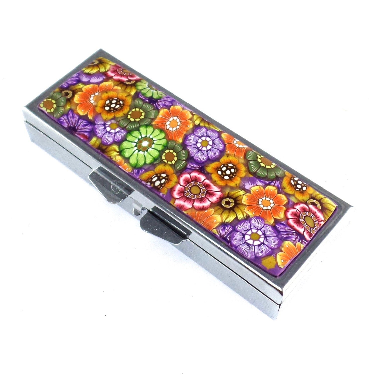 Handmade Polymer Clay Covered Pill Case with 3 Compartments