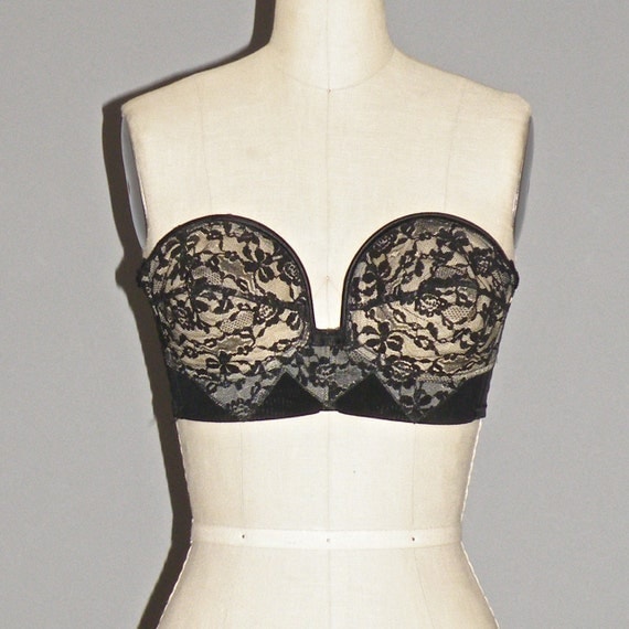 Sale Vintage 1960s Bullet Bra Strapless Black By Daisyandstella